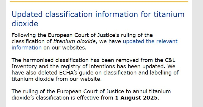 ECHA Officially Removes Titanium Dioxide’s Carcinogen Classification ...
